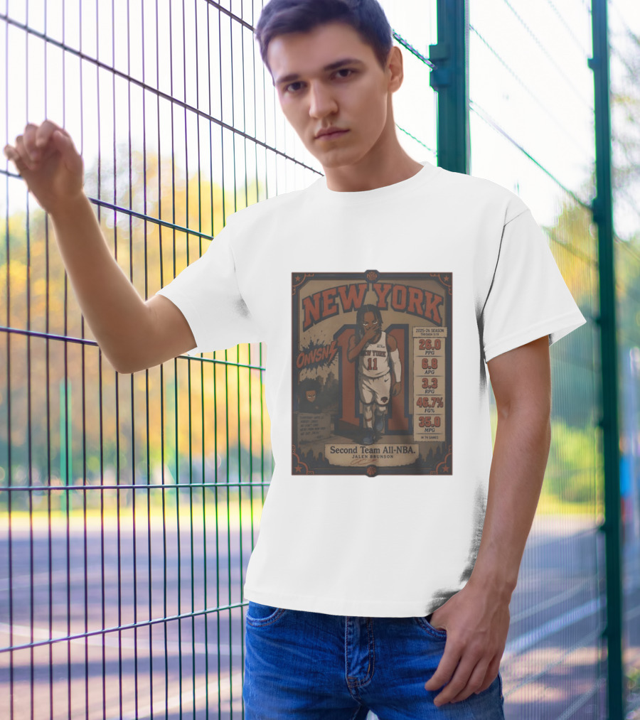 New York Knicks Jalen Brunson Second Team All NBA 2025 26 Season Stats And Animation T-Shirt