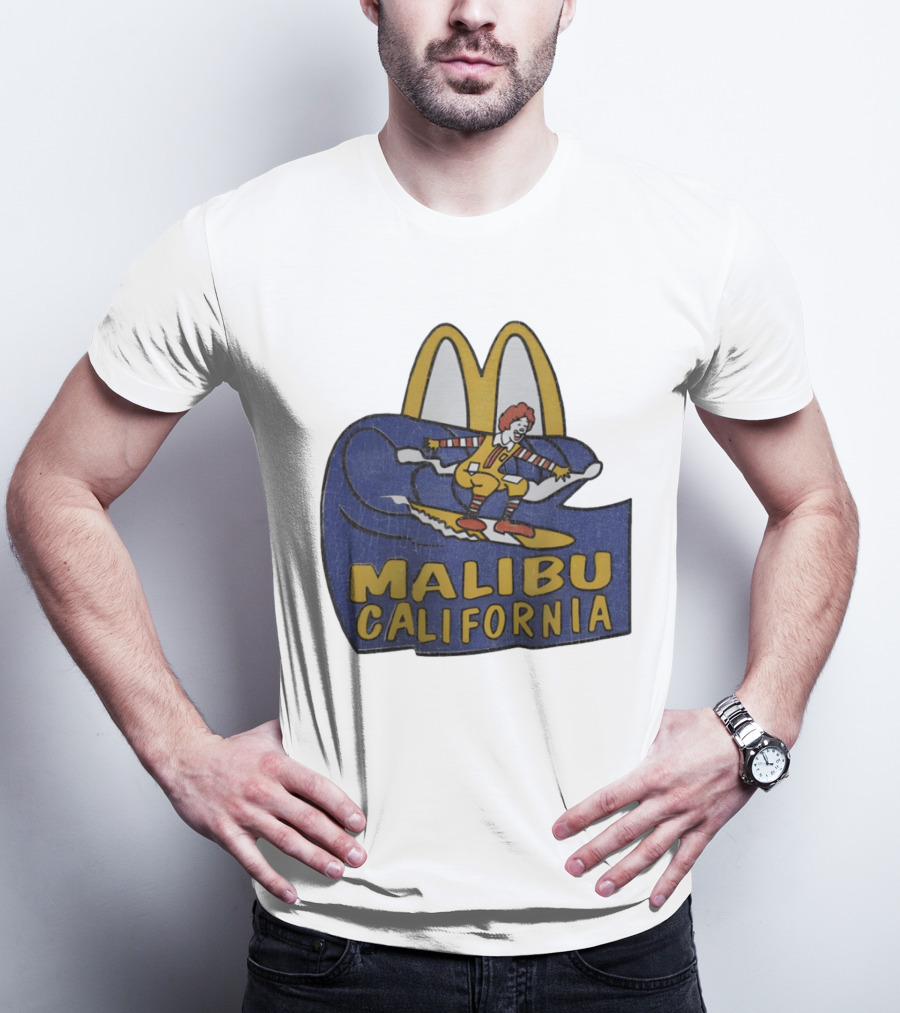 Malibu California Rare Ronald McDonald Surfing McDonald's Golden Arches T-Shirt