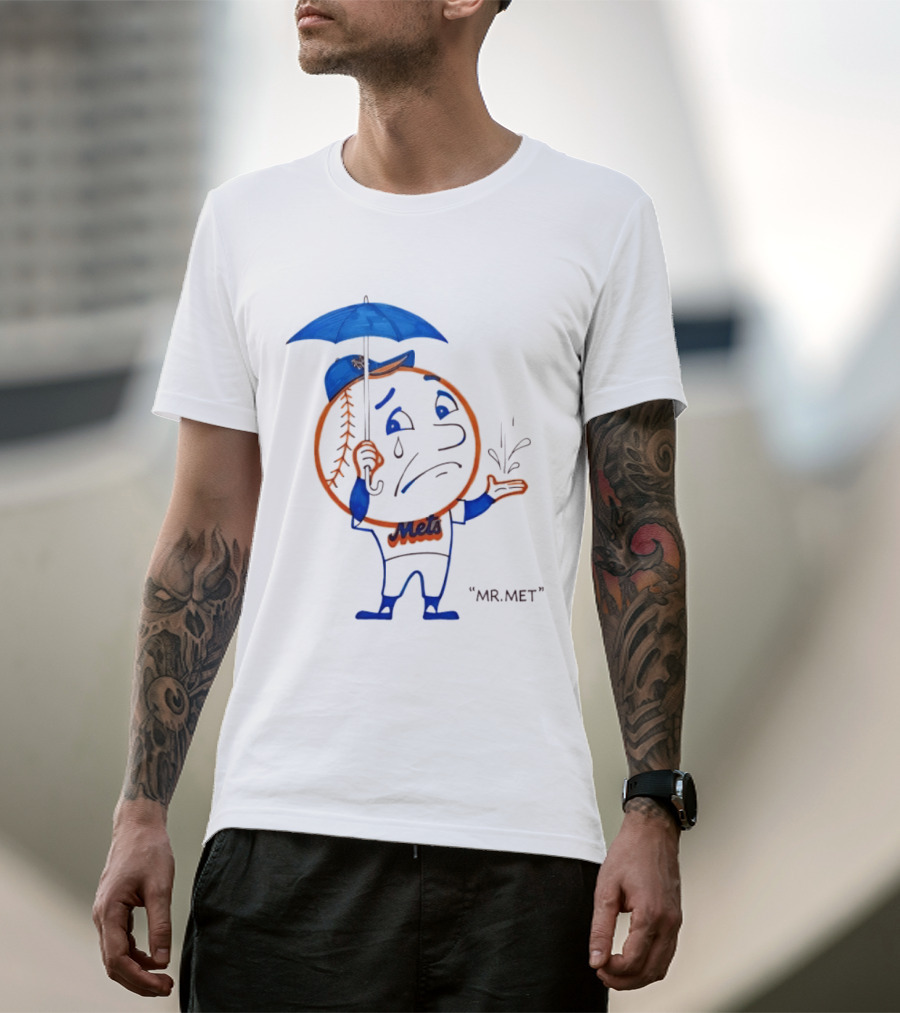 Mr Met New York Mets Rainy Day Mascot Umbrella Splash T-Shirt
