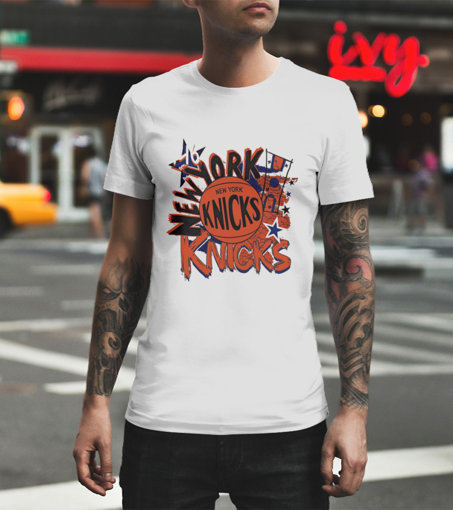 New York Knicks Vintage Basketball 46 Stars And Skyline T-Shirt
