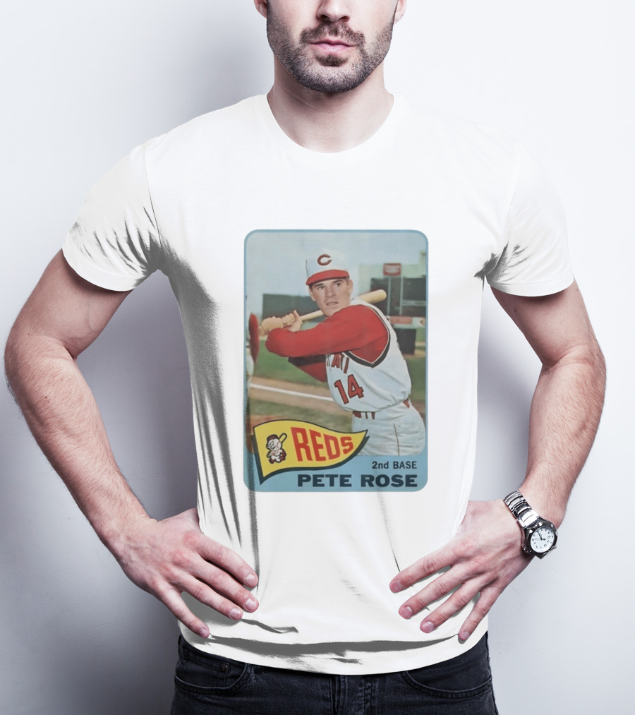 Cincinnati Reds Pete Rose 2nd Base Player Card Vintage Baseball T-Shirt