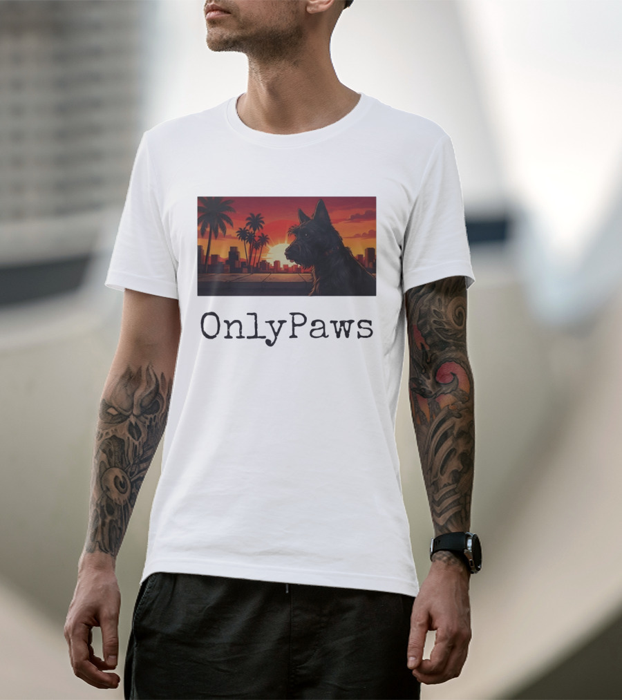 Scottish Terrier OnlyPaws Sunset Cityscape T-Shirt