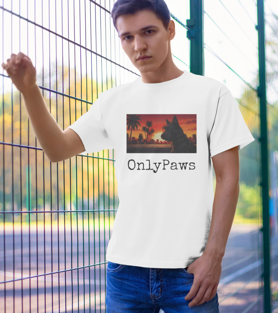 Scottish Terrier OnlyPaws Sunset Cityscape T-Shirt