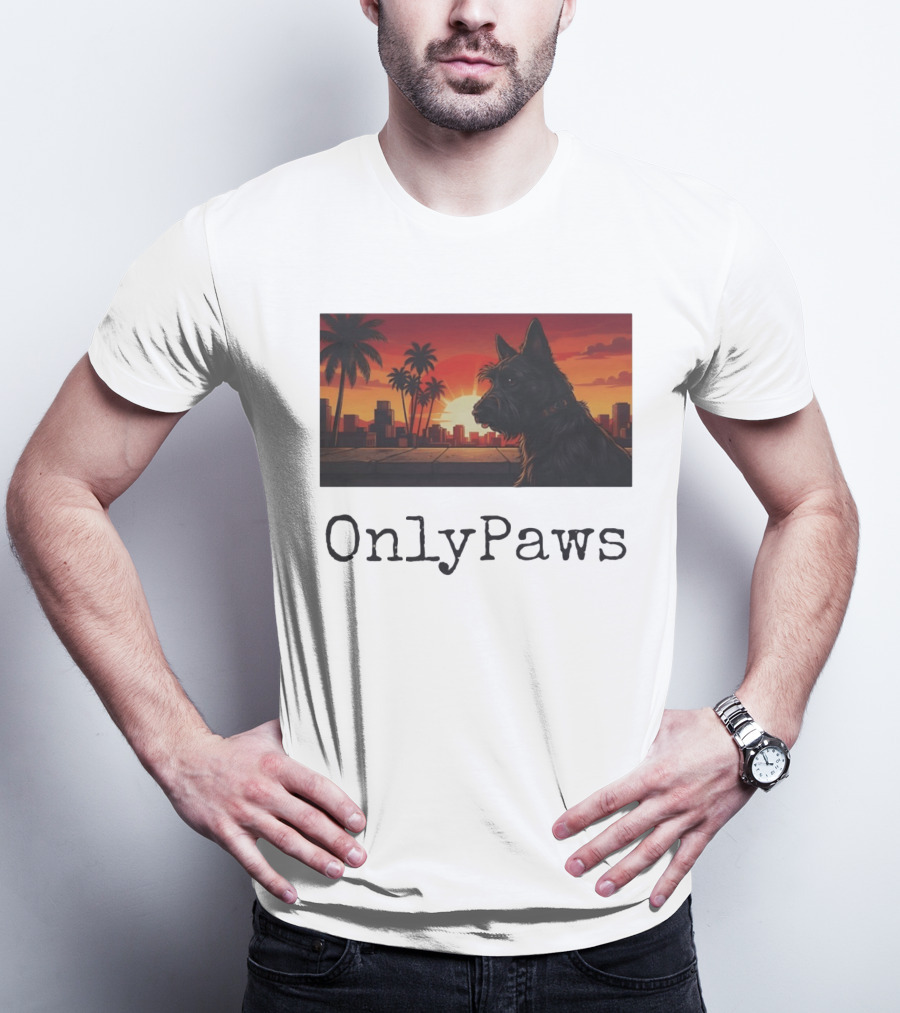 Scottish Terrier OnlyPaws Sunset Cityscape T-Shirt