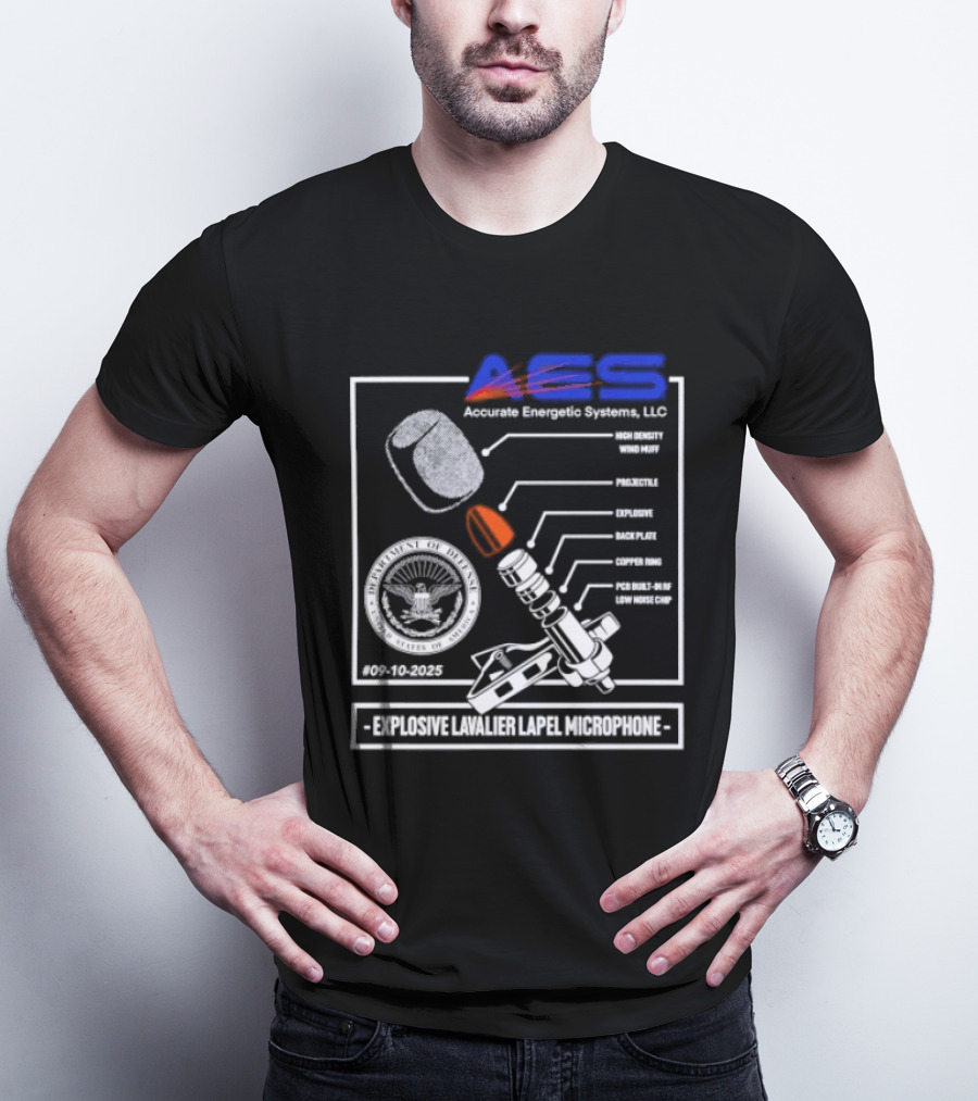 AEC Accurate Energetic Systems LLC Explosive Lavalier Lapel Microphone Components Technical Diagram T-Shirt