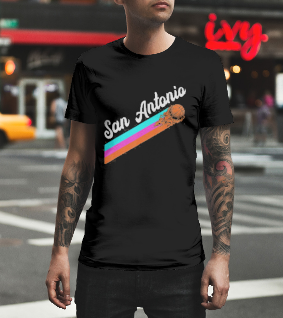 San Antonio Retro Basketball Multicolor Stripes T-Shirt