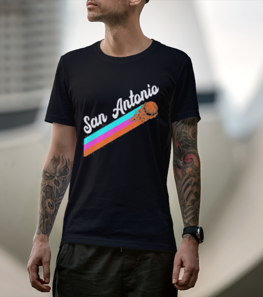 San Antonio Retro Basketball Multicolor Stripes T-Shirt