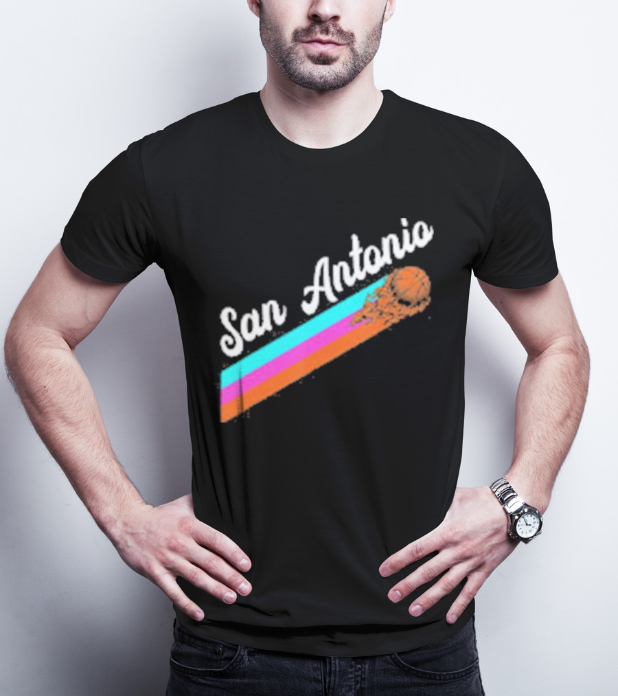 San Antonio Retro Basketball Multicolor Stripes T-Shirt