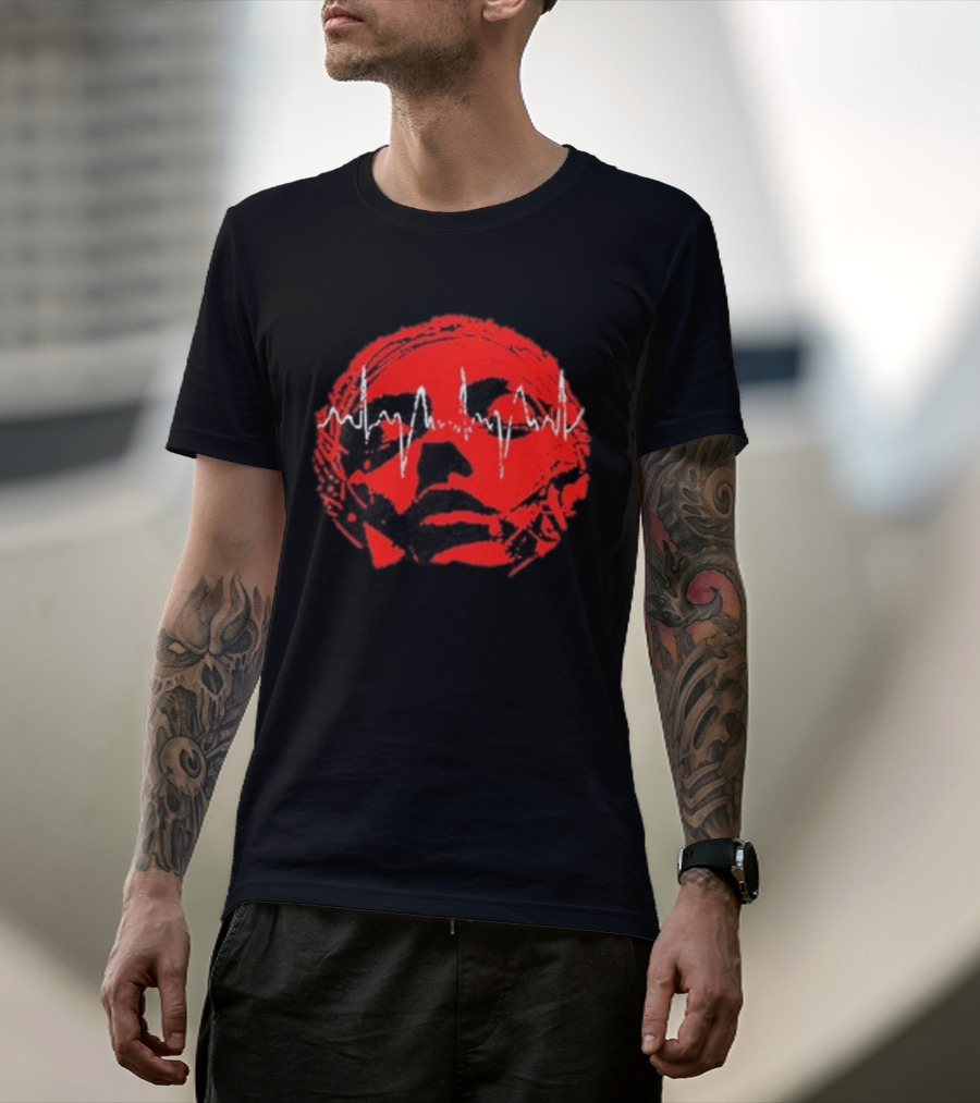 Converge Hum Of Hurt Red Face With White Waveform Lines T-Shirt