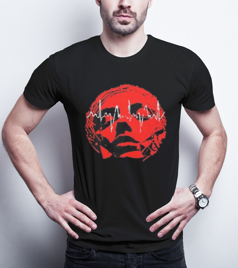 Converge Hum Of Hurt Red Face With White Waveform Lines T-Shirt