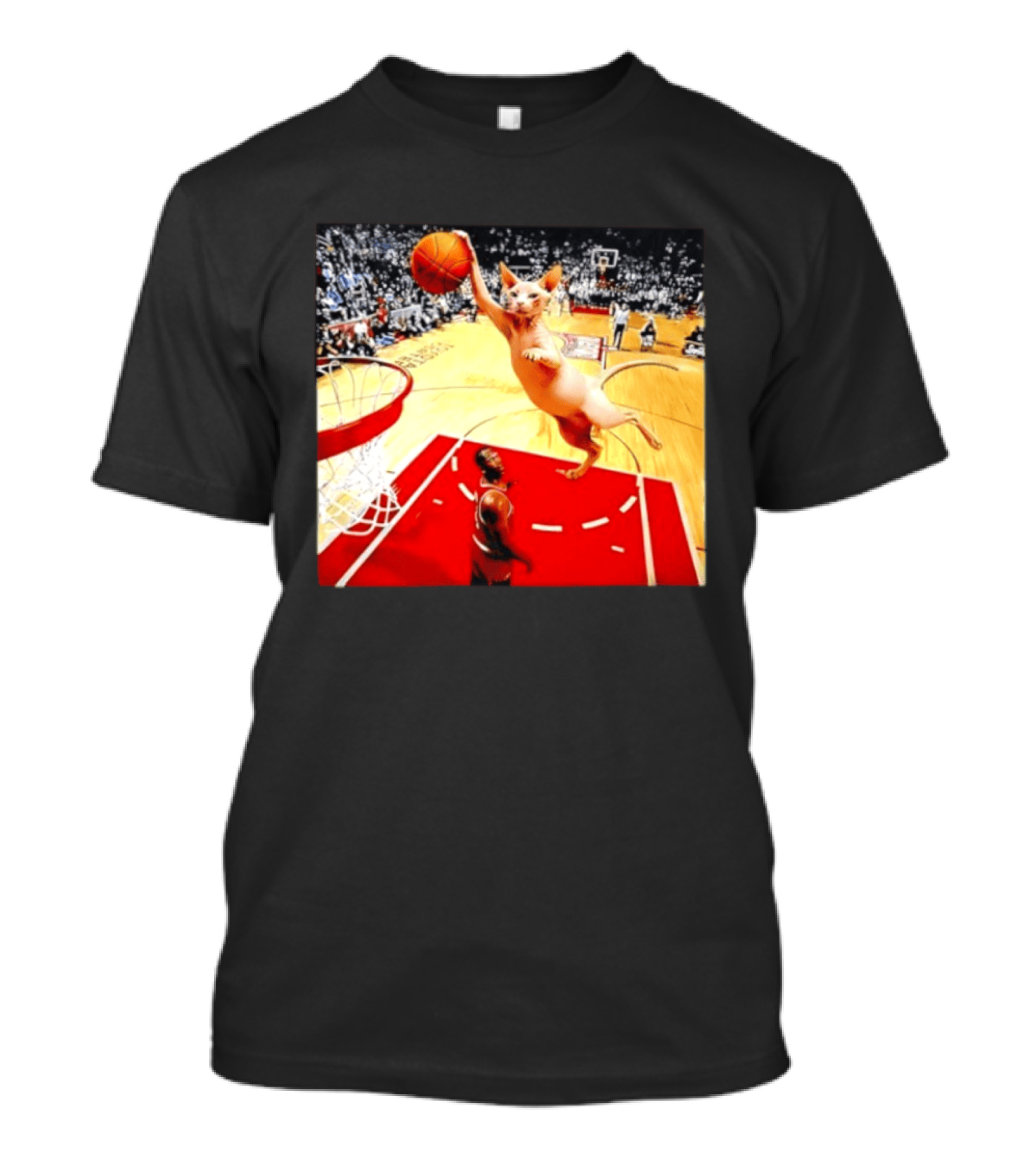 Sphynx Cat Slam Dunk Basketball Scene With Crowd T-Shirt