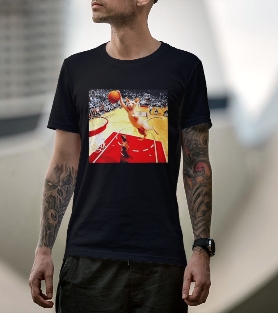 Sphynx Cat Slam Dunk Basketball Scene With Crowd T-Shirt