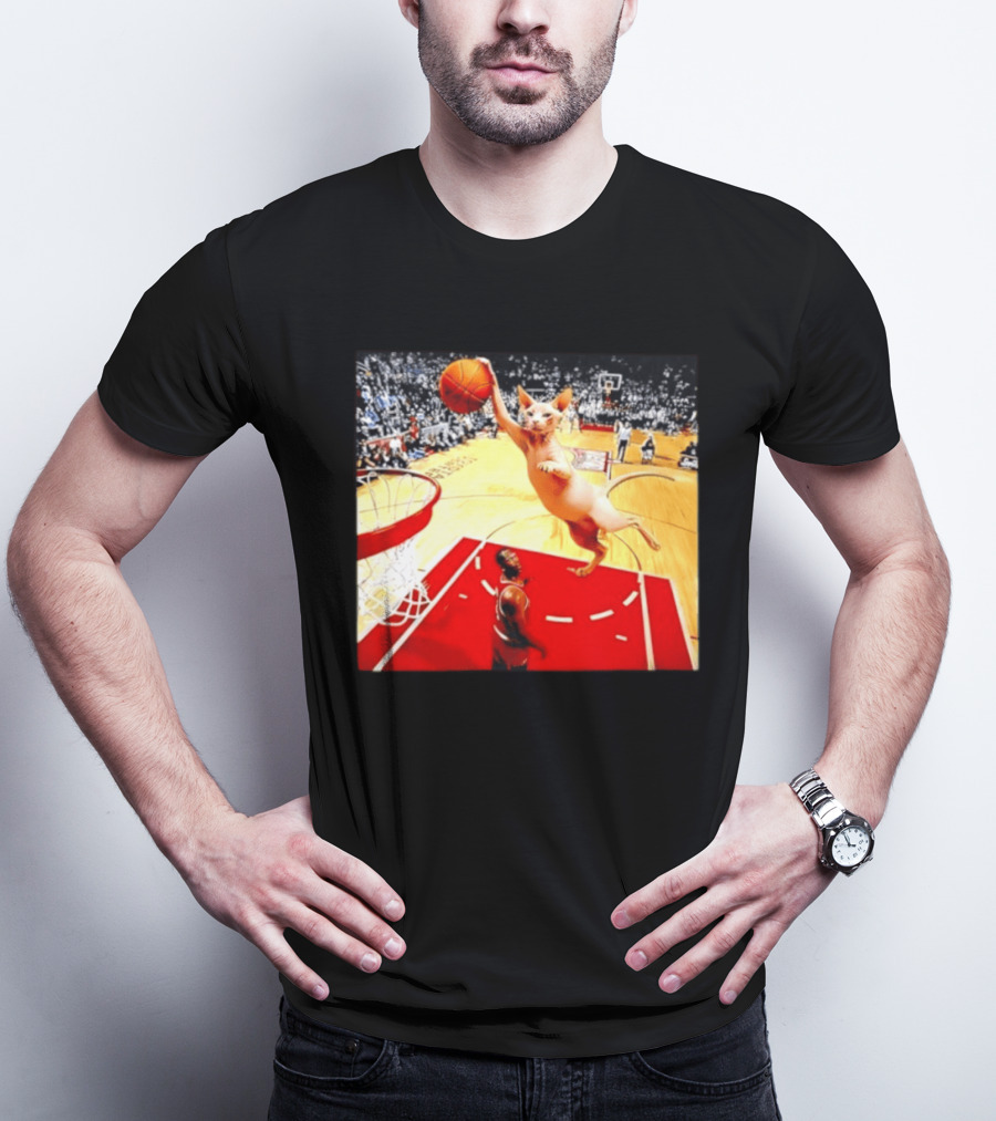 Sphynx Cat Slam Dunk Basketball Scene With Crowd T-Shirt