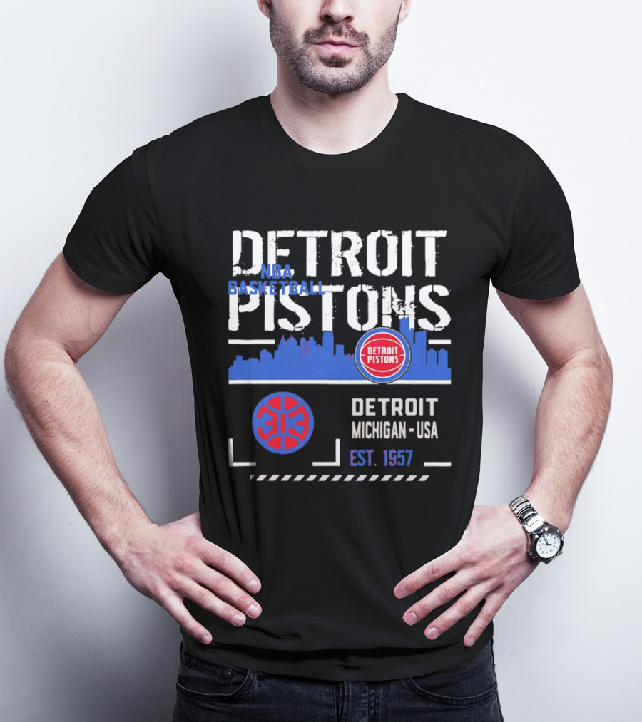 Detroit Pistons NBA Basketball Michigan USA Skyline Est. 1957 T-Shirt