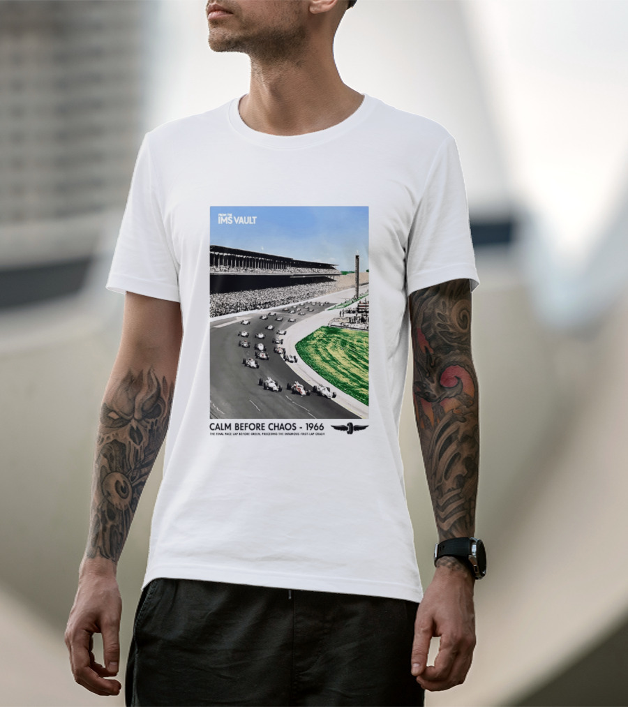 From The IMS Vault Calm Before Chaos 1966 Indianapolis Motor Speedway Racing Scene T-Shirt
