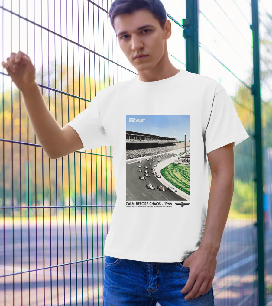 From The IMS Vault Calm Before Chaos 1966 Indianapolis Motor Speedway Racing Scene T-Shirt