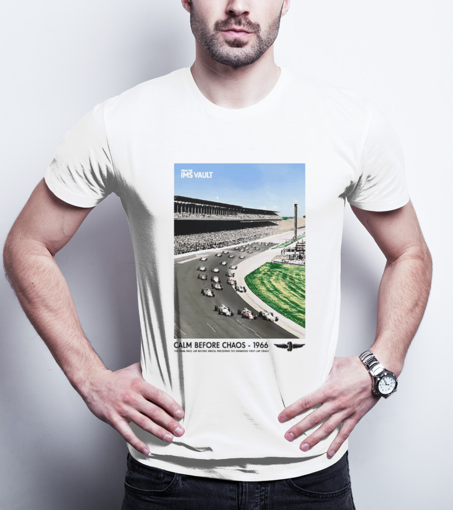 From The IMS Vault Calm Before Chaos 1966 Indianapolis Motor Speedway Racing Scene T-Shirt