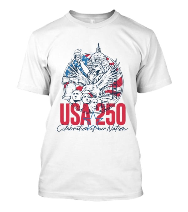 USA 250 Celebration Of Our Nation Symbols Liberty Capitol Eagle Mount Rushmore T-Shirt