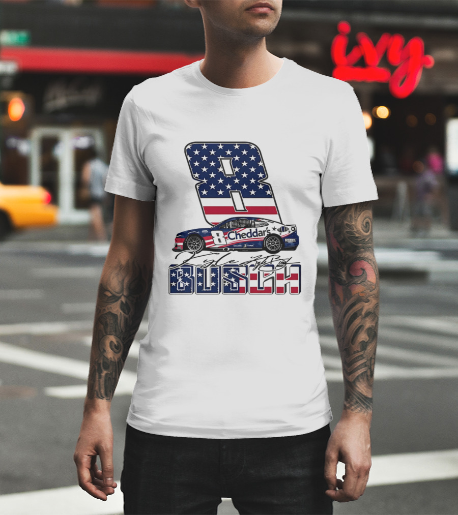 Kyle Busch Racing 8 American Flag Cheddar's Car Stars Stripes T-Shirt