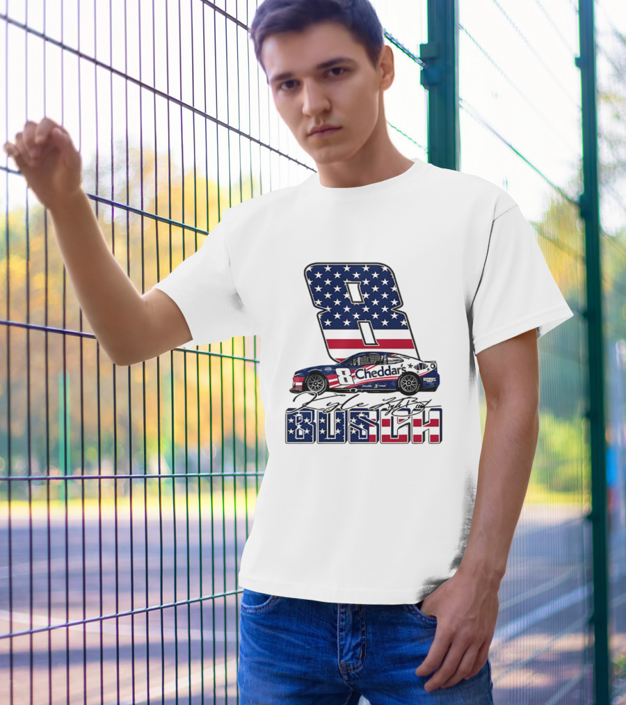 Kyle Busch Racing 8 American Flag Cheddar's Car Stars Stripes T-Shirt