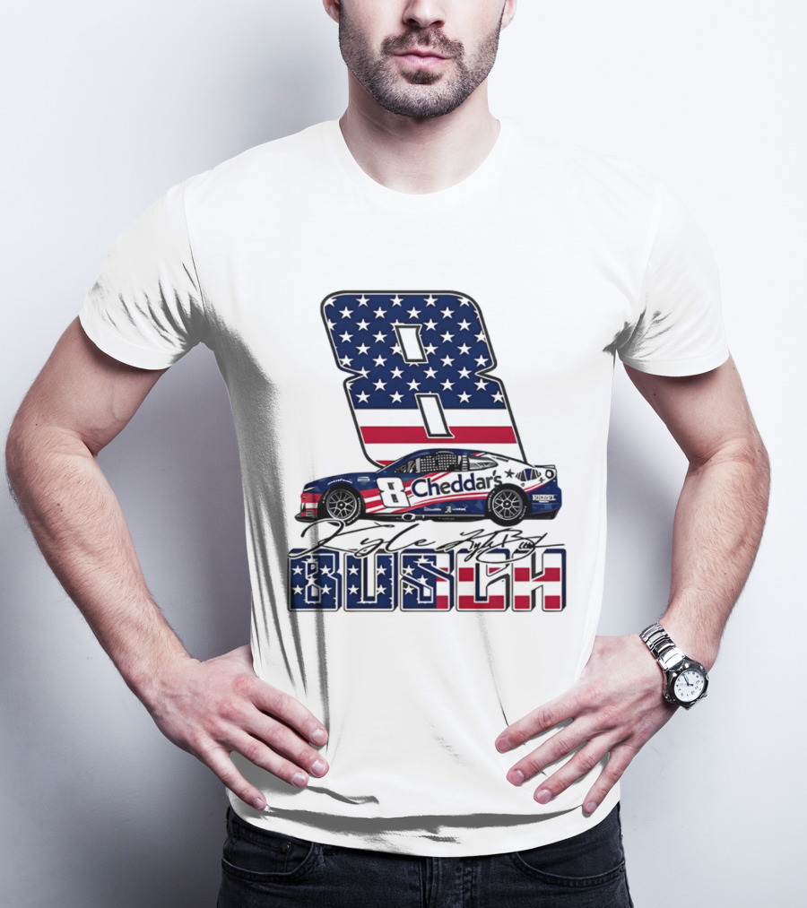 Kyle Busch Racing 8 American Flag Cheddar's Car Stars Stripes T-Shirt