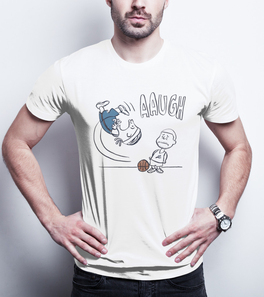 Los Angeles Lakers LeBron James And Peanuts Cartoon Basketball Scene Aaugh T-Shirt