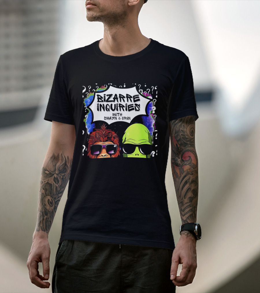 Bizarre Inquiries With Shayn And Orin Bigfoot Alien Question Marks T-Shirt