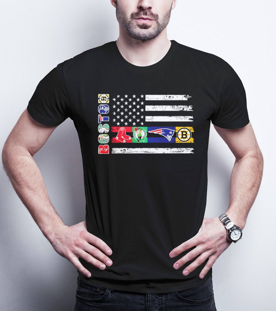 Boston Red Sox Celtics Patriots Bruins Flag Sports T-Shirt