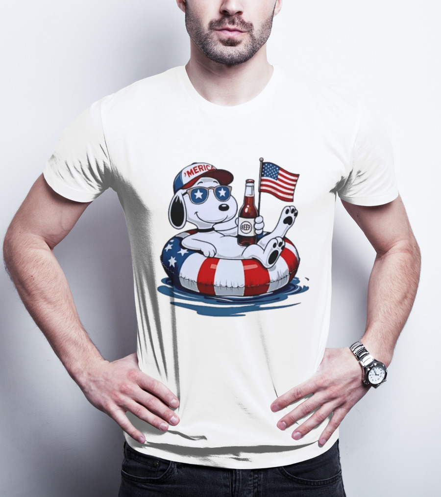 Snoopy Patriotic American Flag Beer Floaty Relaxing T-Shirt