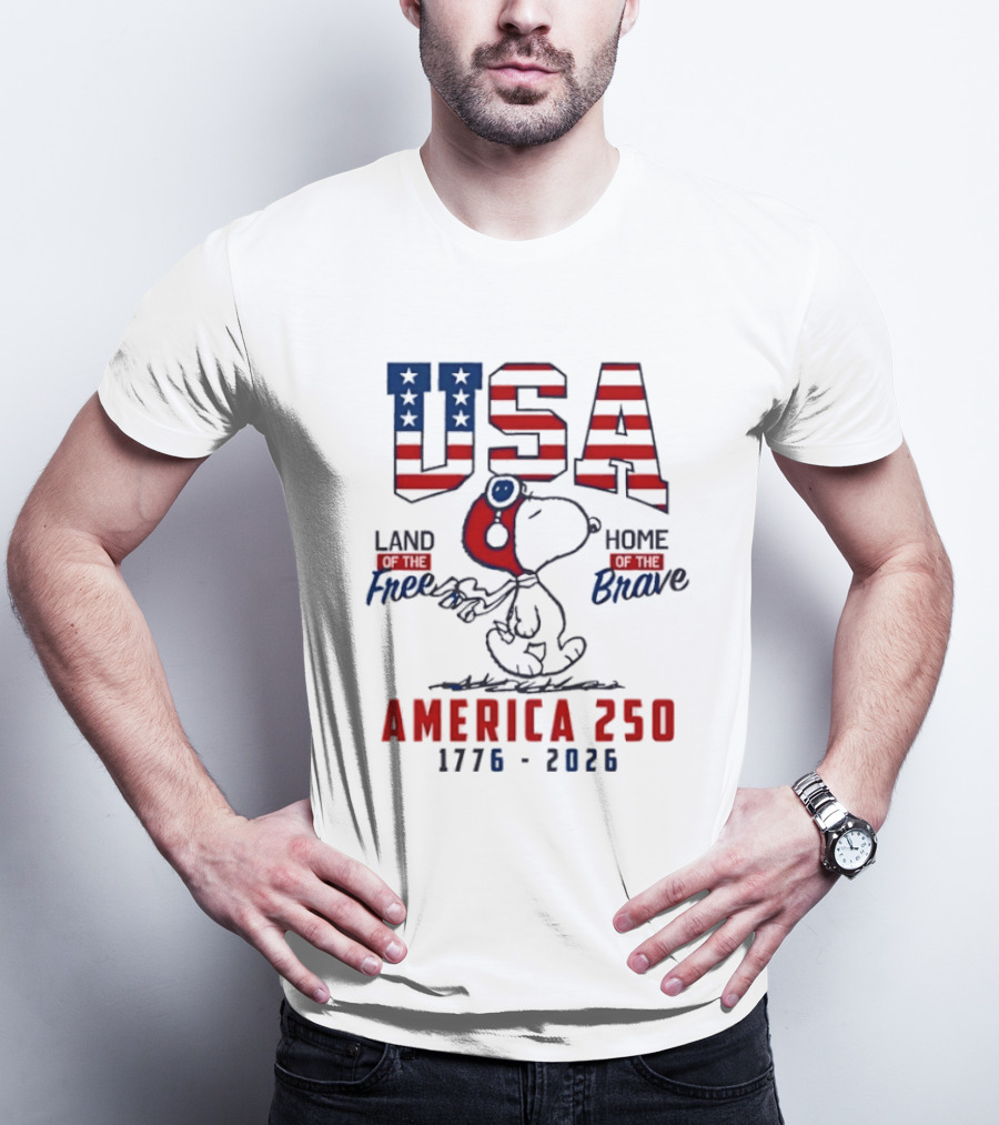 USA Snoopy Land Free Home Brave America 250 1776 2026 T-Shirt