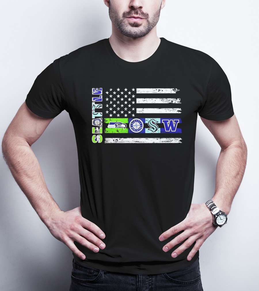 Seattle Seahawks Mariners Kraken Washington Flag T-Shirt
