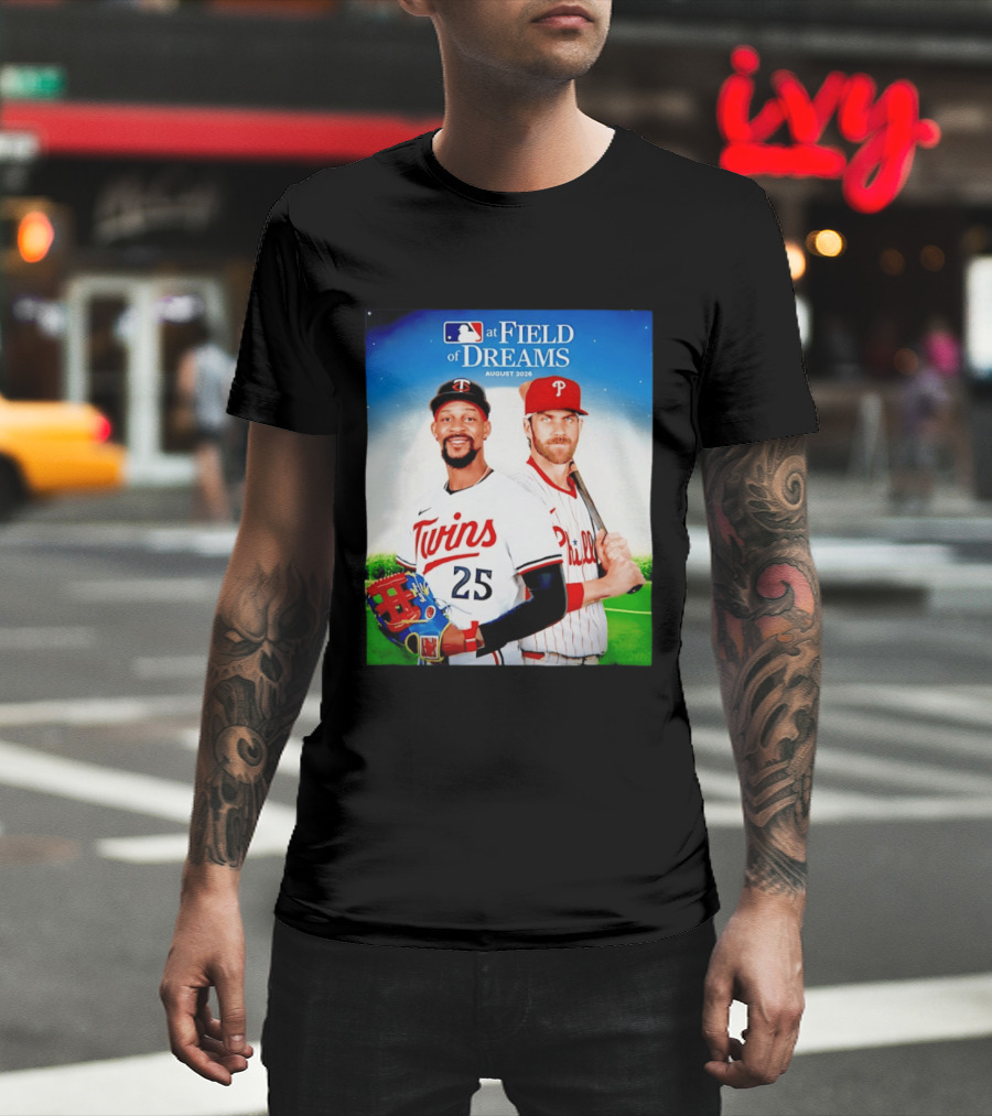 Twins Buxton Vs Phillies Harper MLB At Field Of Dreams August 2026 T-Shirt