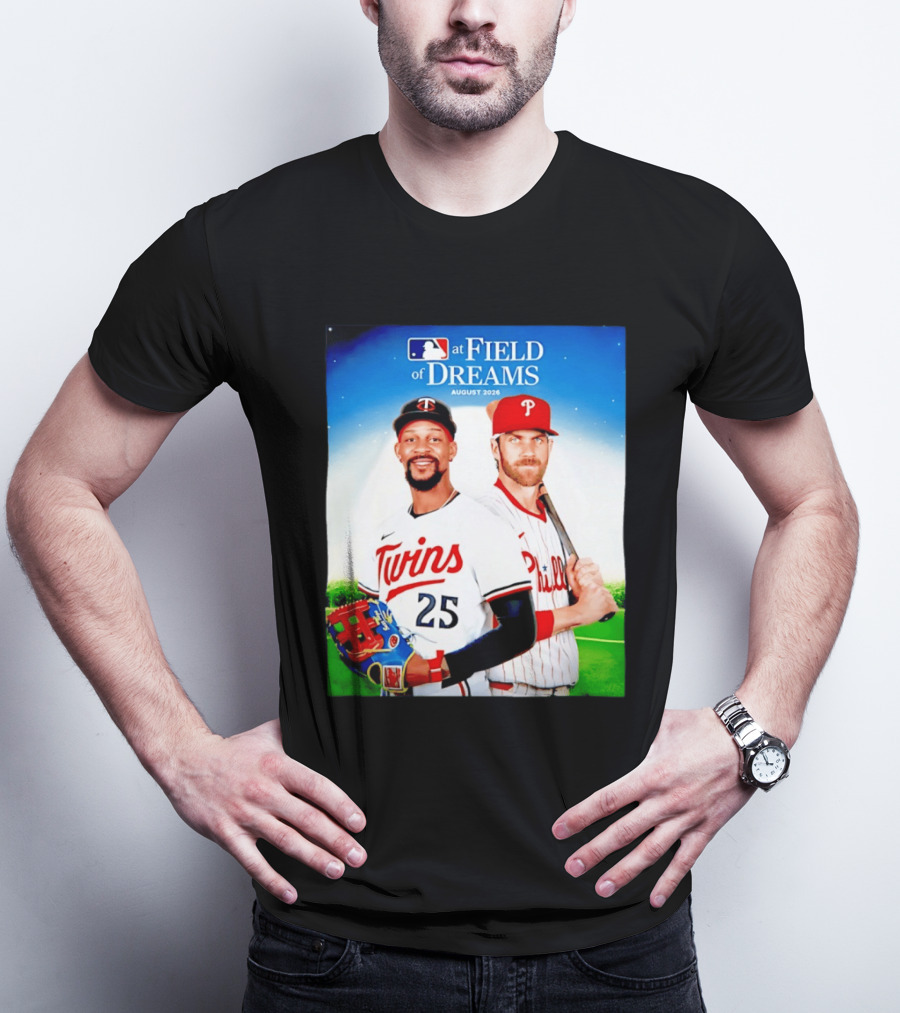 Twins Buxton Vs Phillies Harper MLB At Field Of Dreams August 2026 T-Shirt