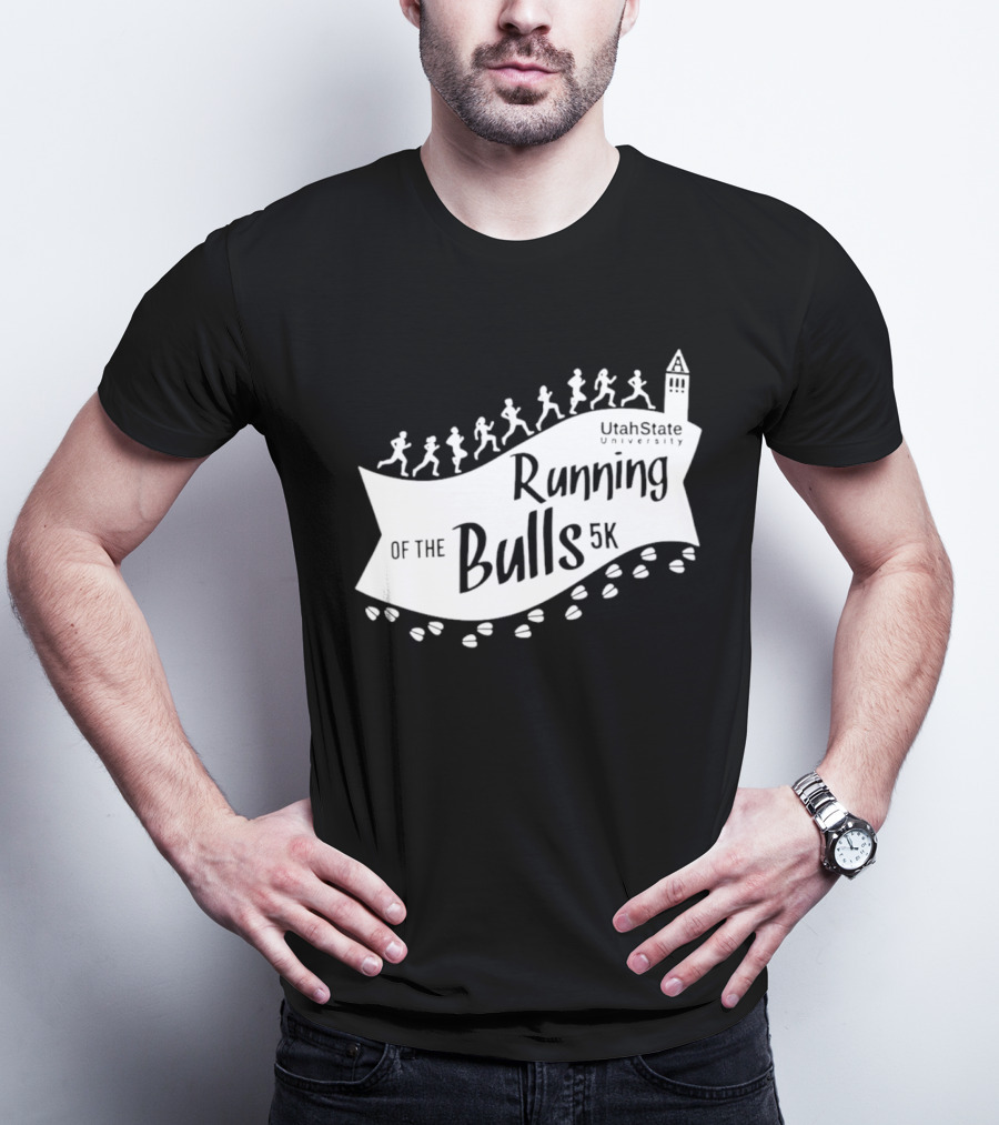 Utah State Running Of The Bulls 5K Event With Runners And Tower T-Shirt