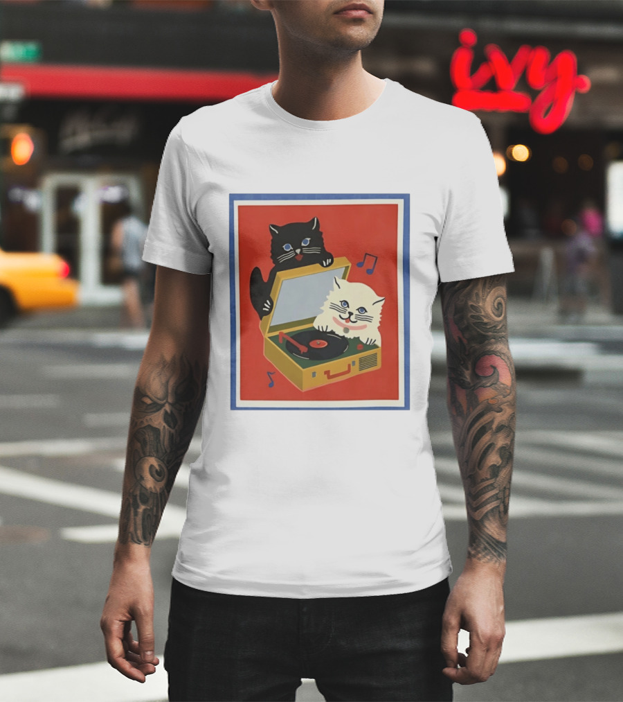 Alley Cats With Record Player And Musical Notes T-Shirt