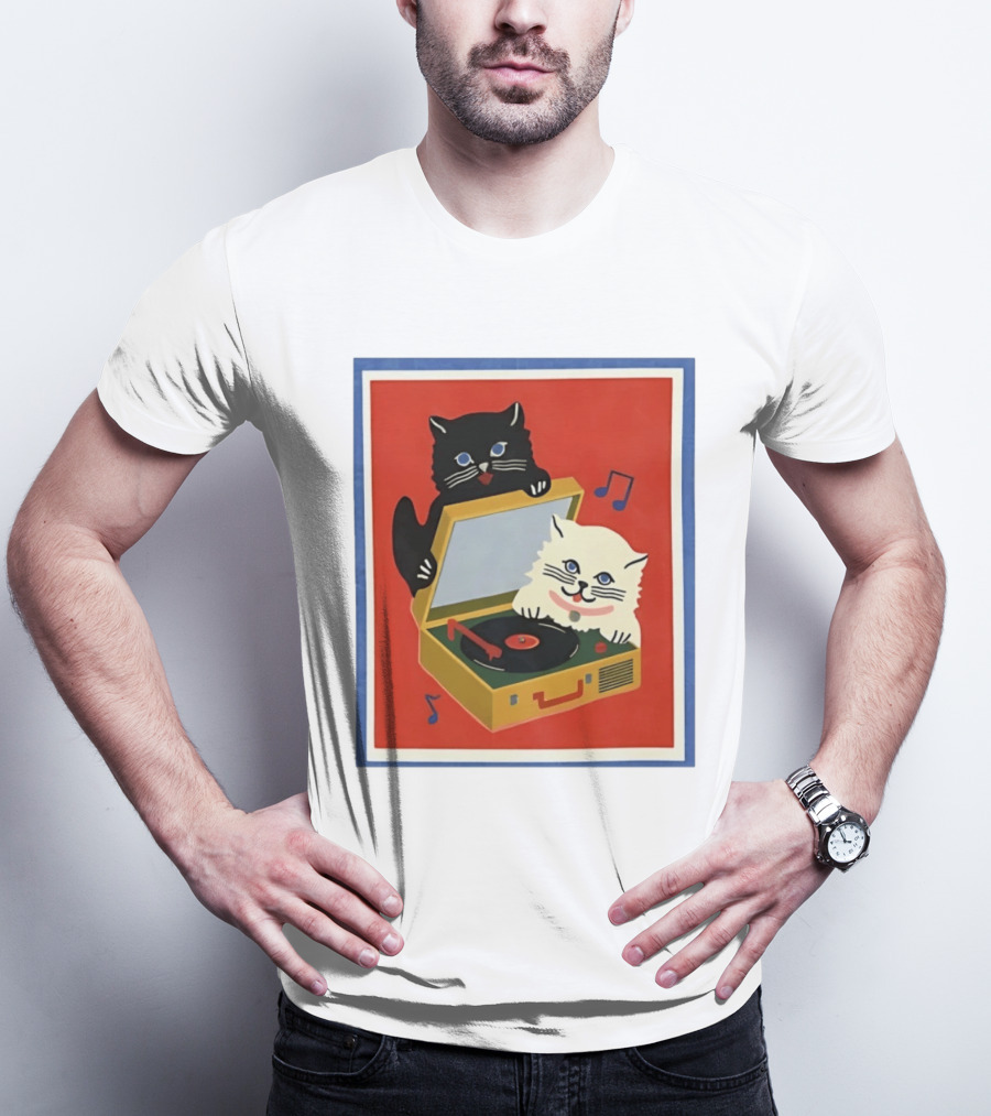 Alley Cats With Record Player And Musical Notes T-Shirt