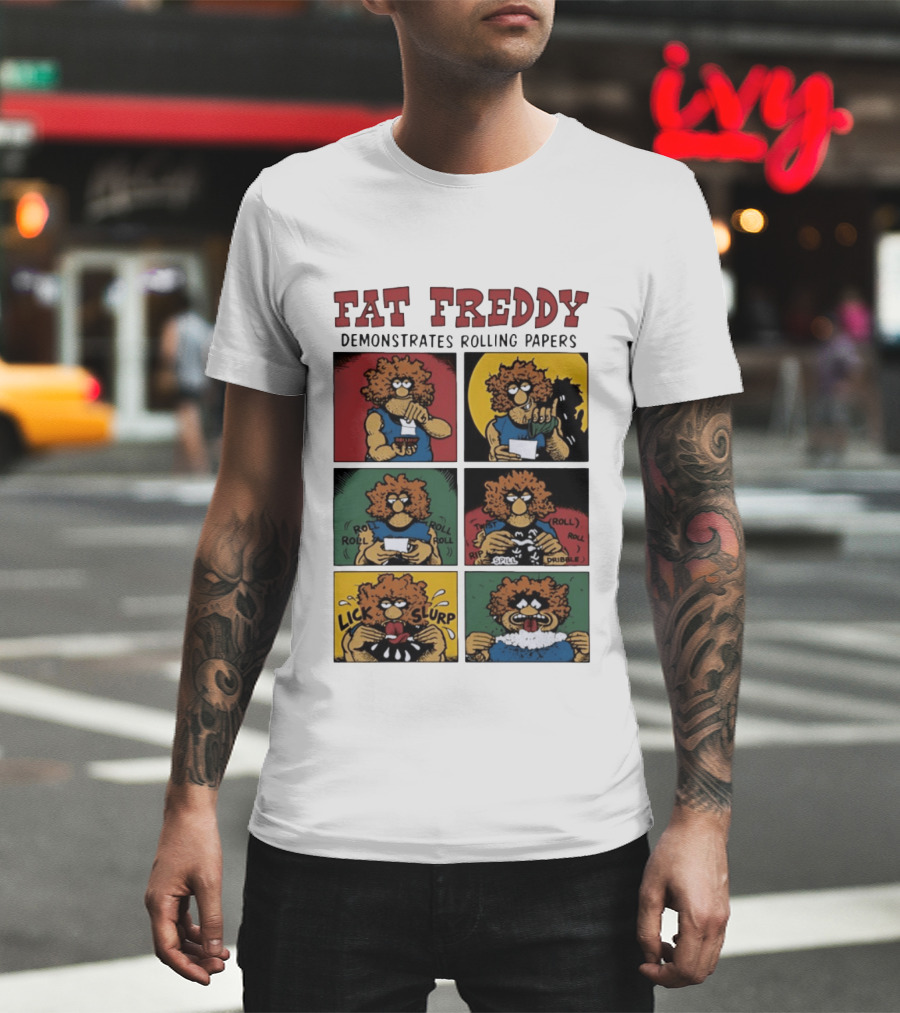 Fabulous Furry Freak Brothers Fat Freddy Rolling Papers Guide Comic Panels T-Shirt