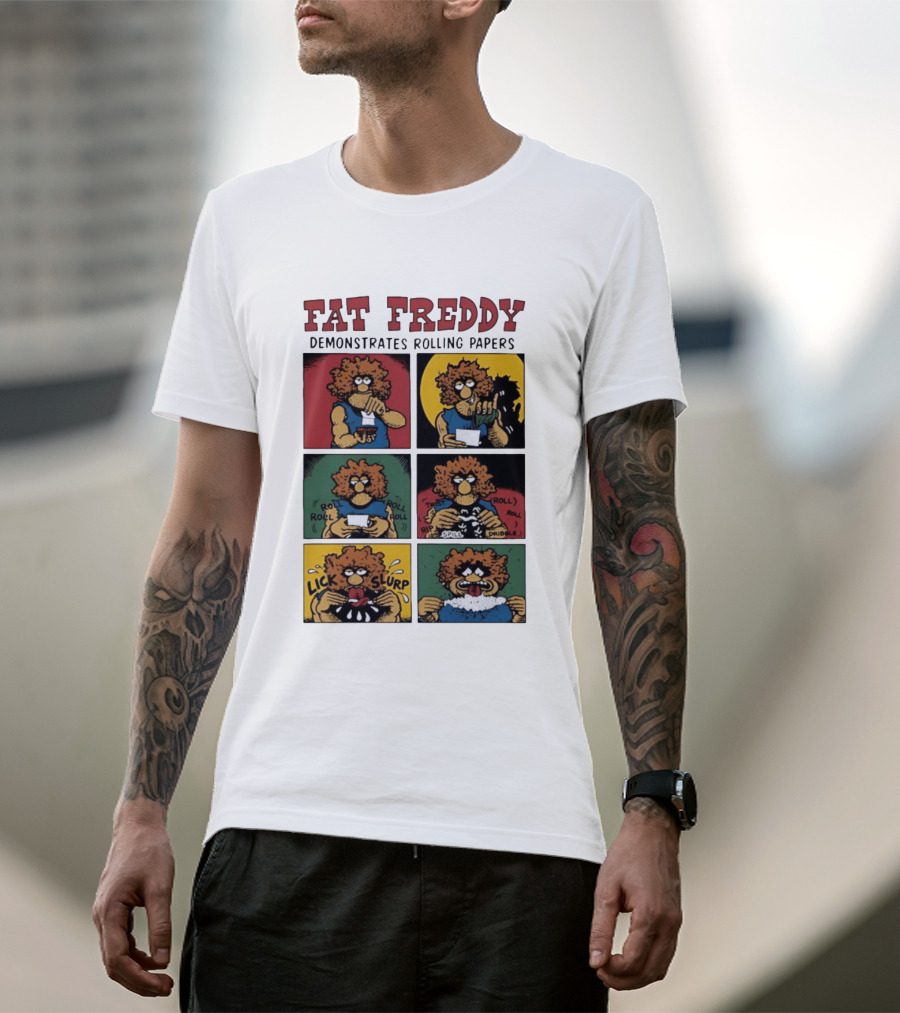 Fabulous Furry Freak Brothers Fat Freddy Rolling Papers Guide Comic Panels T-Shirt