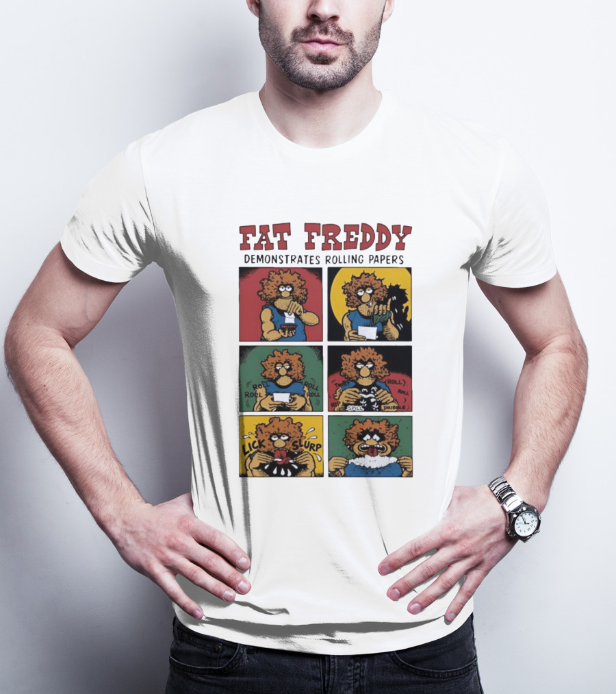 Fabulous Furry Freak Brothers Fat Freddy Rolling Papers Guide Comic Panels T-Shirt