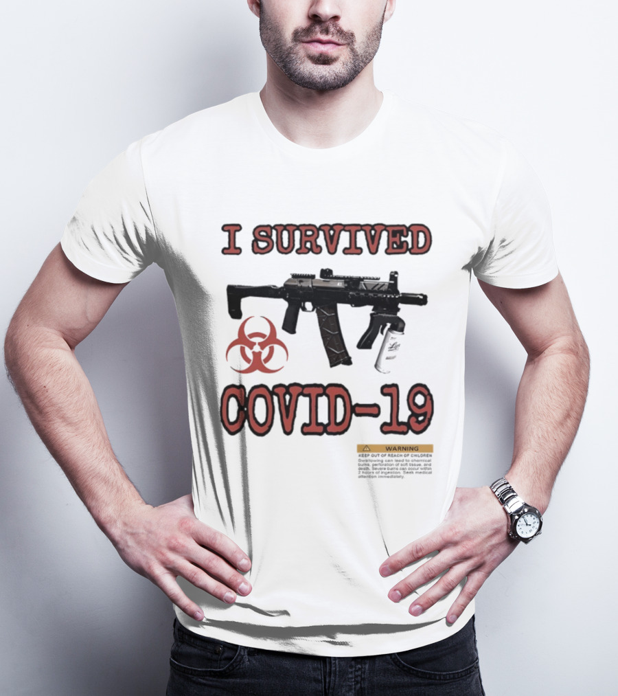 Nickatnite I Survived Covid 19 Biohazard Gun Warning T-Shirt