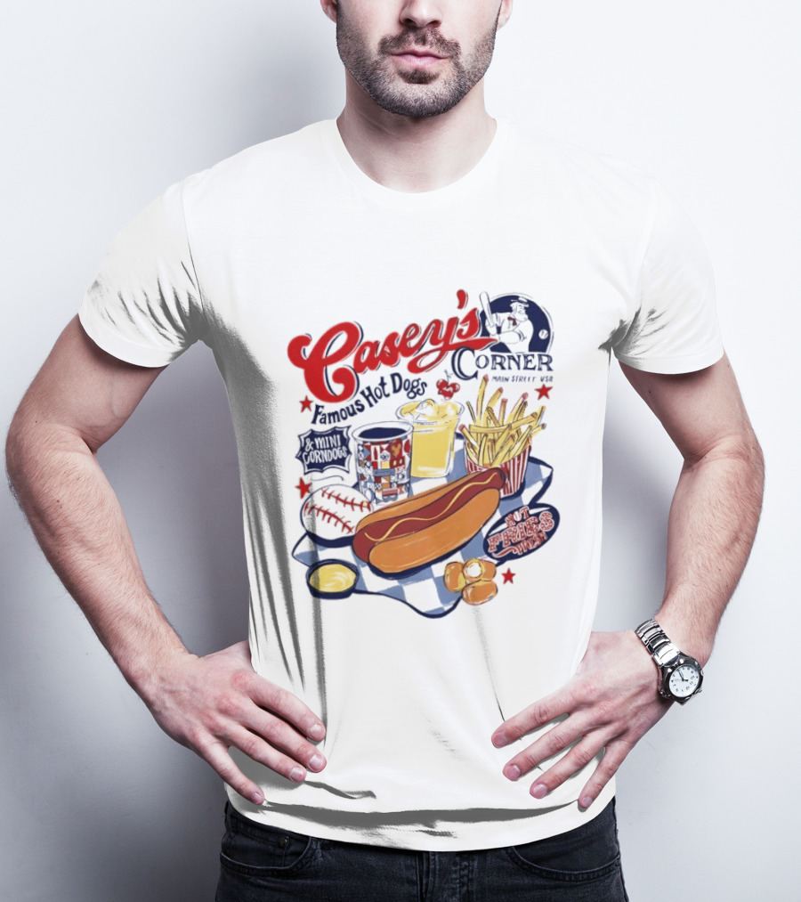 Casey's Corner Famous Hot Dogs Main Street USA Baseball Player Snacks T-Shirt