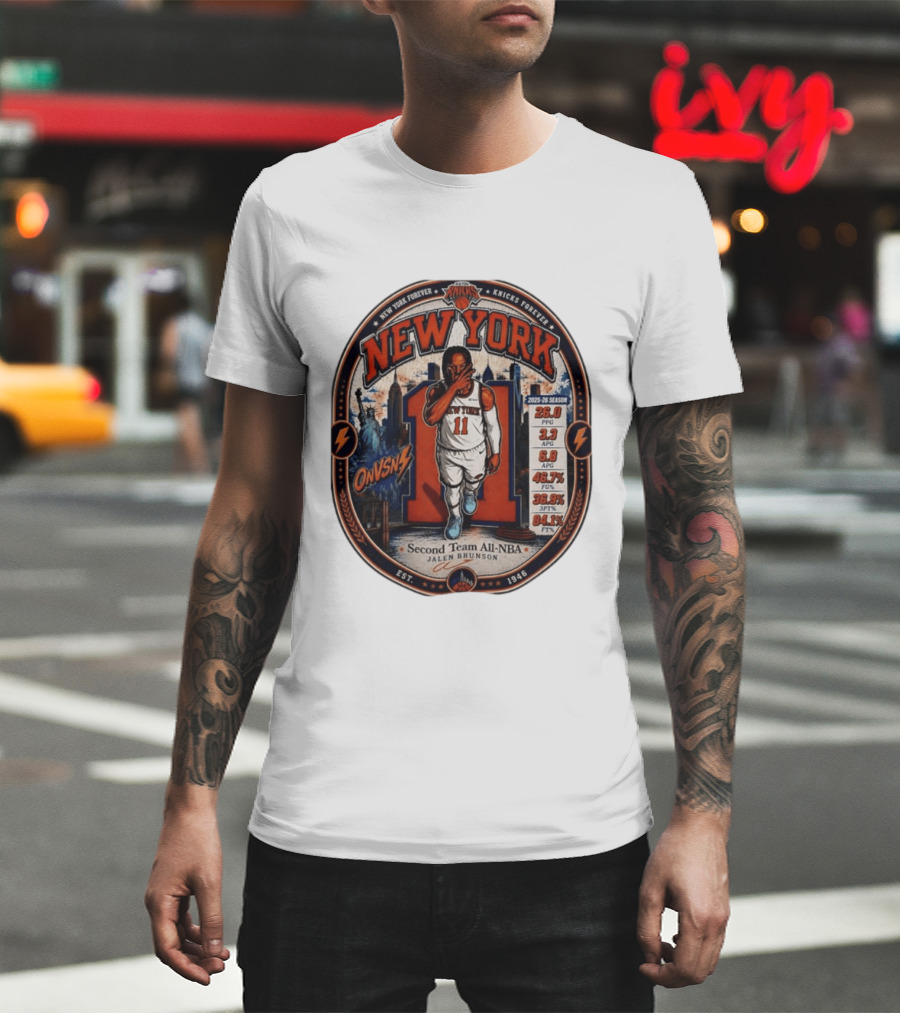 New York Knicks Jalen Brunson Second Team All NBA 2025 26 Season Stats T-Shirt