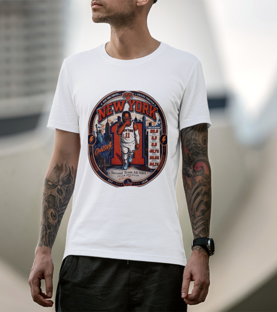 New York Knicks Jalen Brunson Second Team All NBA 2025 26 Season Stats T-Shirt