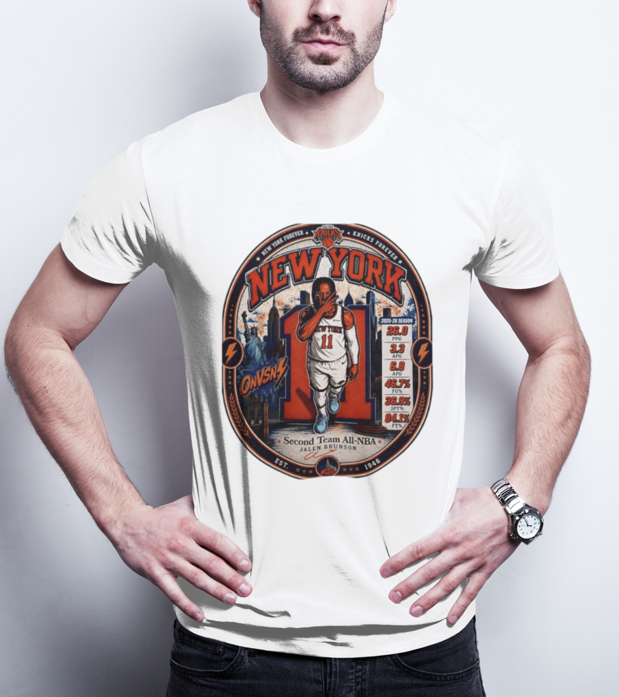 New York Knicks Jalen Brunson Second Team All NBA 2025 26 Season Stats T-Shirt