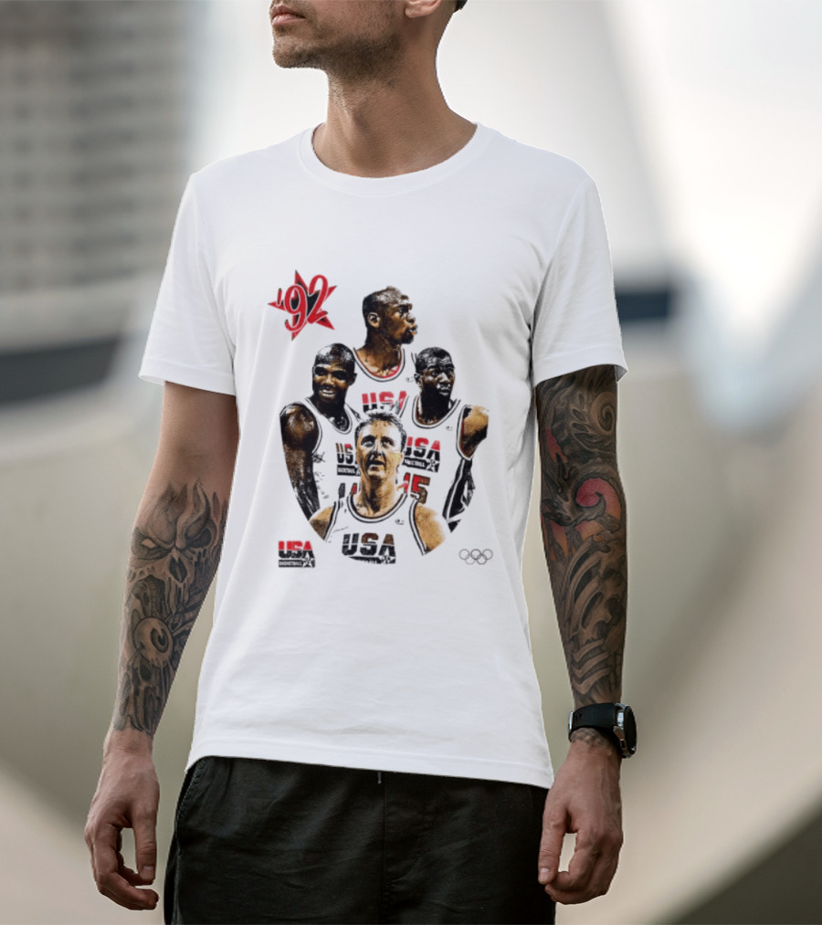 Jordan Charles Barkley Magic Johnson Larry Bird 1992 USA Basketball Dream Team T-Shirt