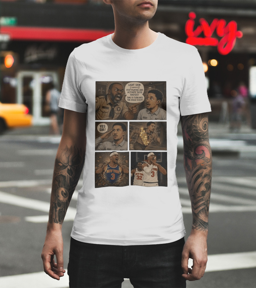 New York Knicks Josh Hart Light Skin Activate Badges Basketball Comic T-Shirt