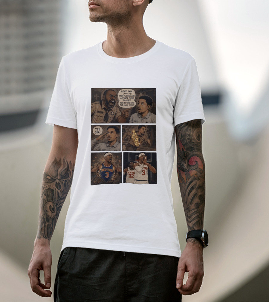 New York Knicks Josh Hart Light Skin Activate Badges Basketball Comic T-Shirt