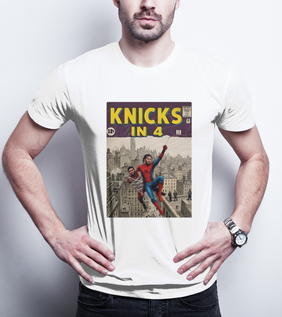 Knicks In 4 Comics Spider Man Derrick Rose Donovan Mitchell Basketball T-Shirt
