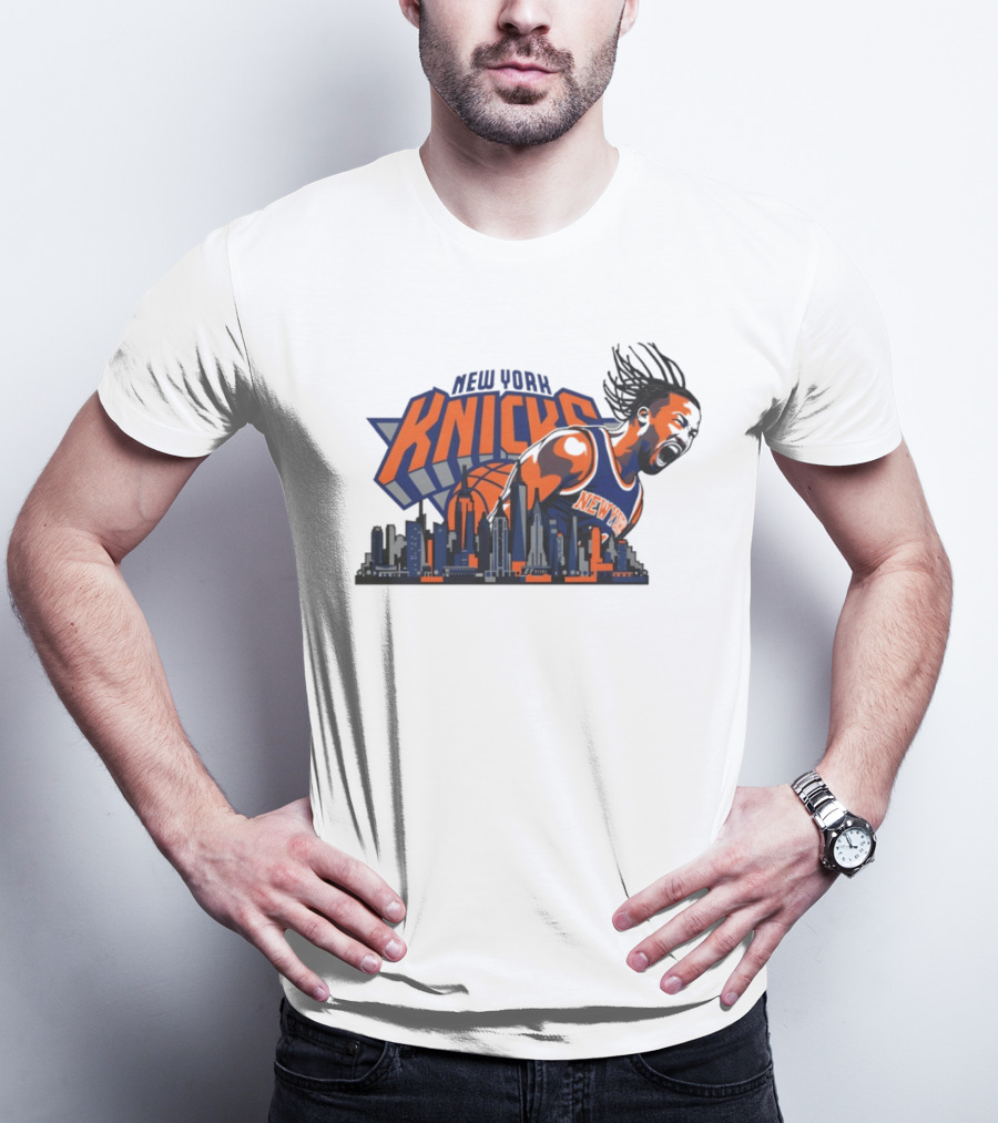 New York Knicks Jalen Brunson Skyline Celebration T-Shirt