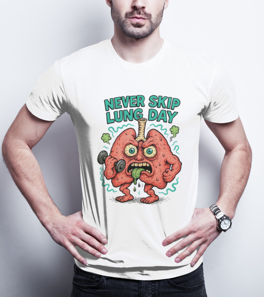 Never Skip Lung Day Funny Fitness Cartoon Lungs Lifting Weights T-Shirt